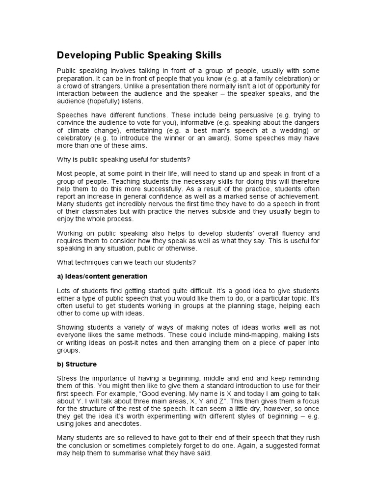Developing Public Speaking Skills | PDF | Public Speaking | Body Language