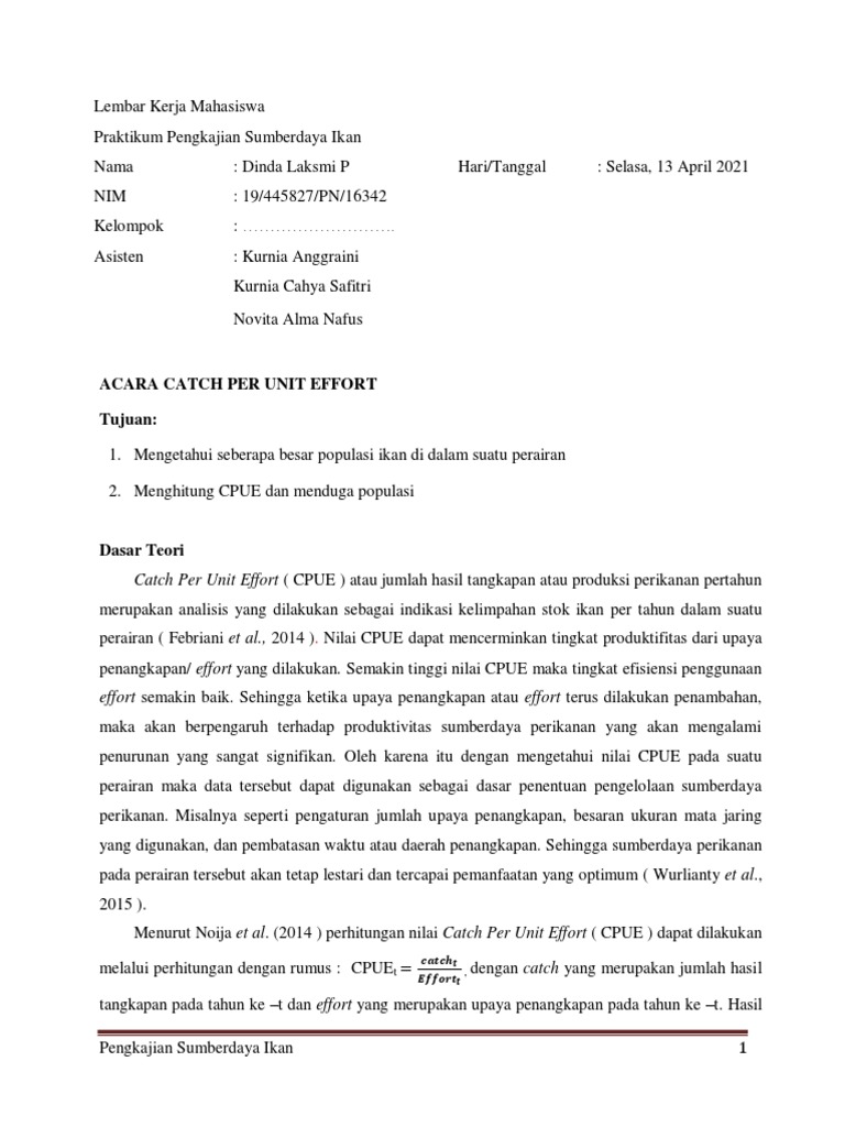Dinda Laksmi Paramitha - Laporan CPUE | PDF