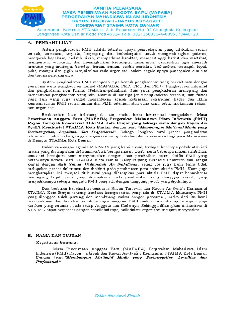 MAPABA PMII STAIMA Banjar | PDF