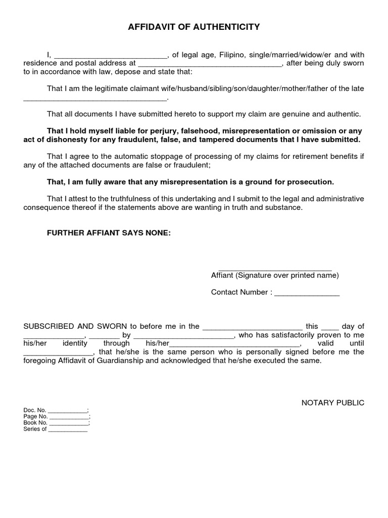 Affidavit of Authenticity | PDF
