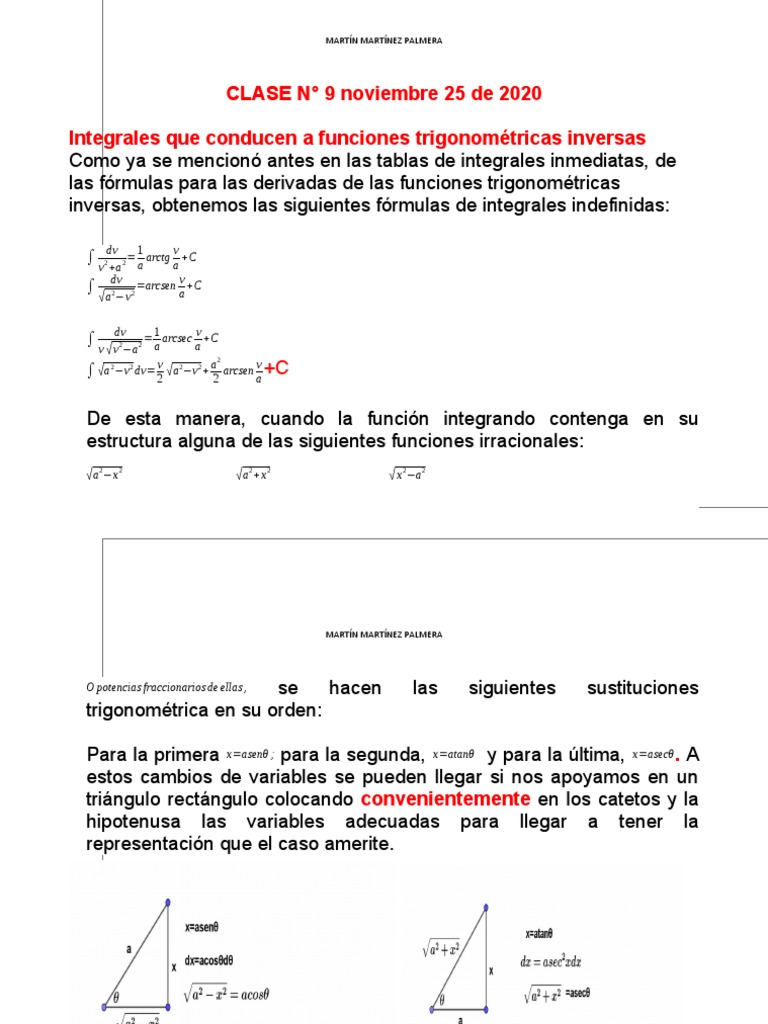 Clase #9. Integrales Que Conducen A Funciones Trigonométricas Inversas ...
