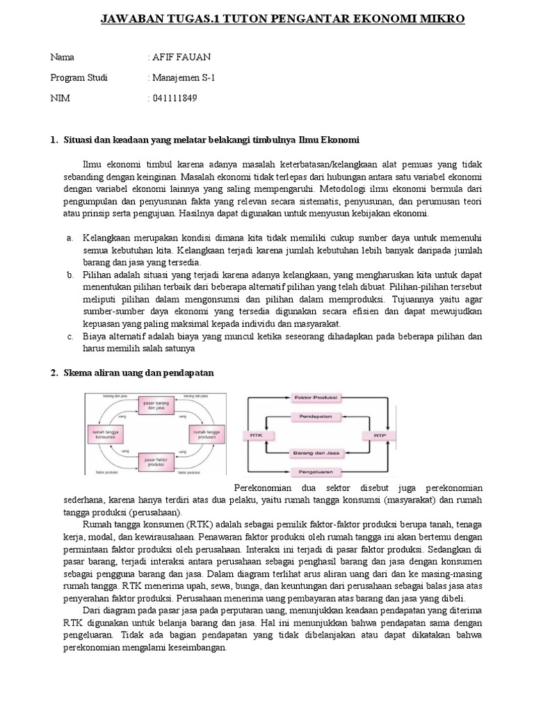 Tugas 1 Tuton Pengantar Ekonomi Mikro | PDF
