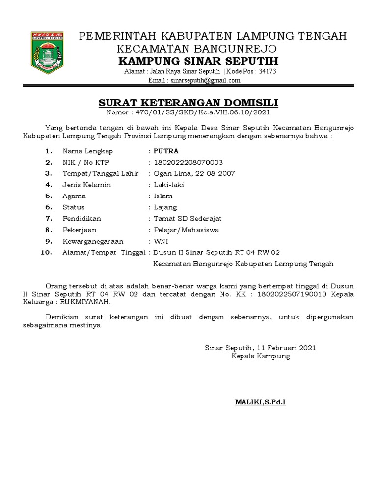 Contoh Surat - Ket - Domisili | PDF