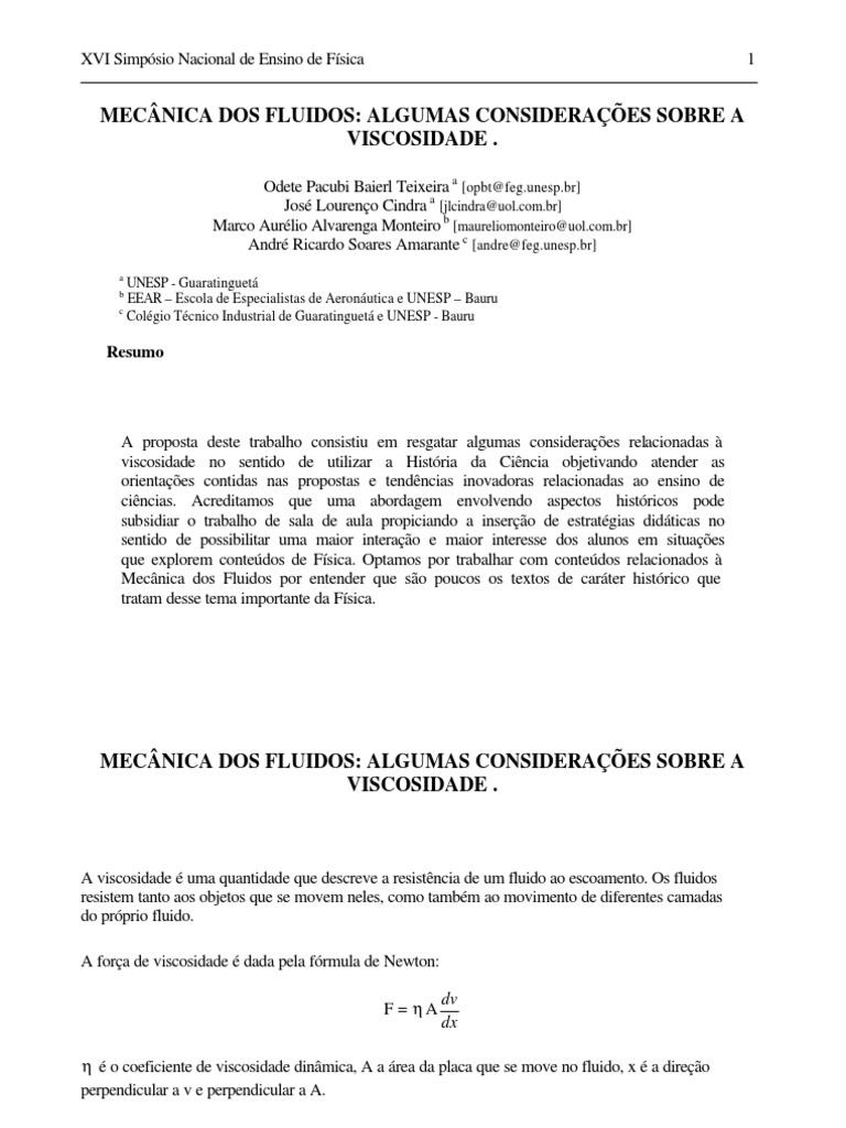 Viscosidade Pdf Viscosidade Coeficiente De Reynolds