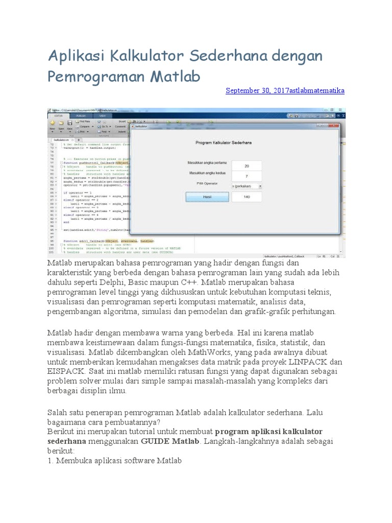 Tutorial Kalkulator Sederhana Matlab | PDF