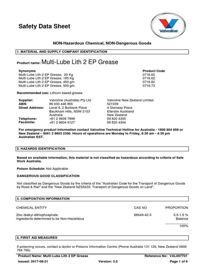Multi-Lube Lith 2 EP Grease-SDS | PDF | Dangerous Goods | Personal ...