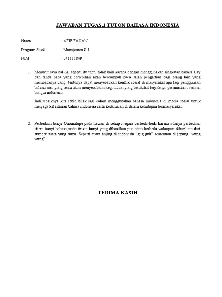 Tugas.1 Tuton Bahasa Indonesia 494 | PDF Tugas.1 Tuton Bahasa Indonesia 494 | PDF