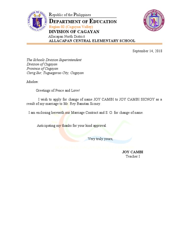 Application Leter For Change of Status | PDF | Philippines