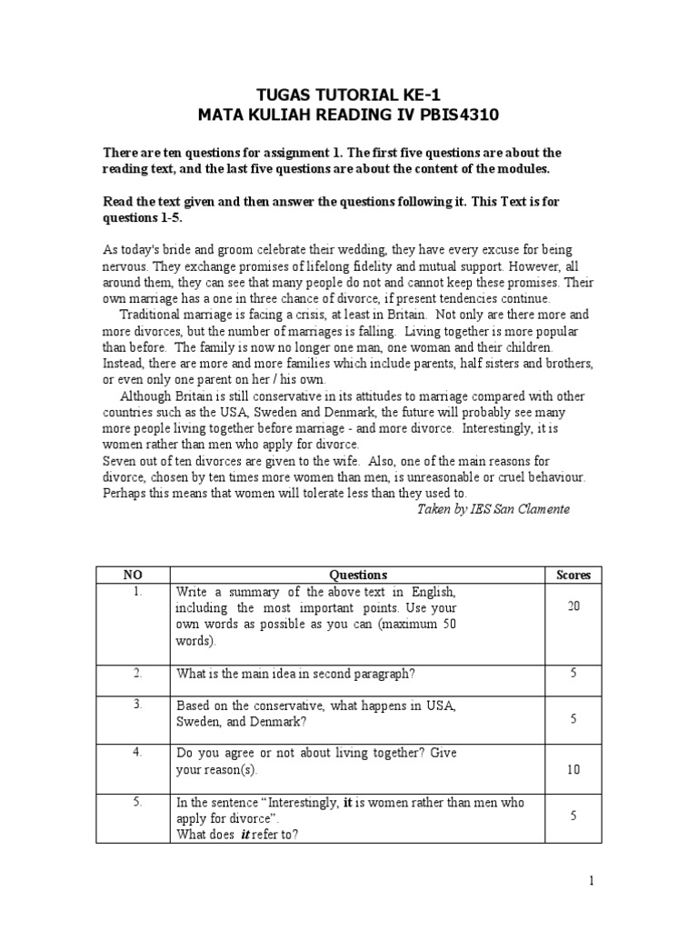 Tugas Tutorial Ke 1 Mata Kuliah Reading Iv Pbis4310 Taken By Ies San