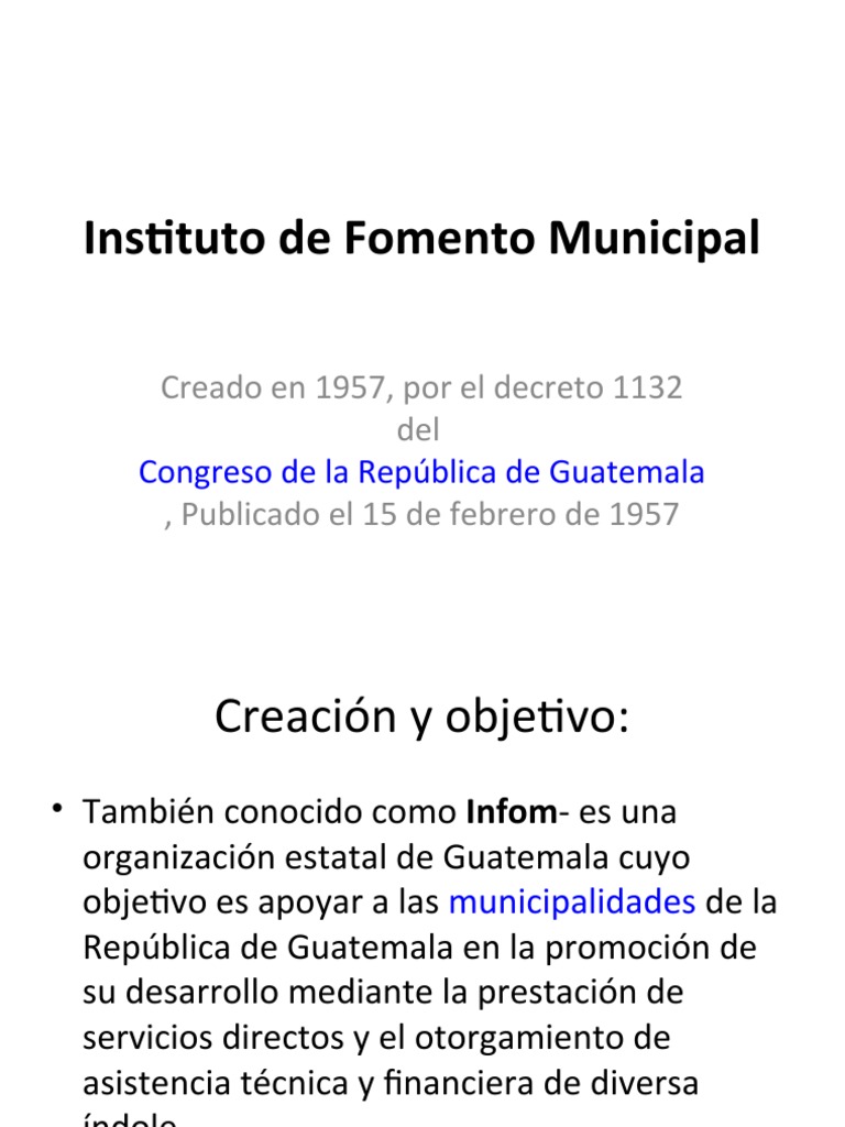 Infom: Apoyo al Desarrollo Municipal | PDF | Guatemala | Gobierno