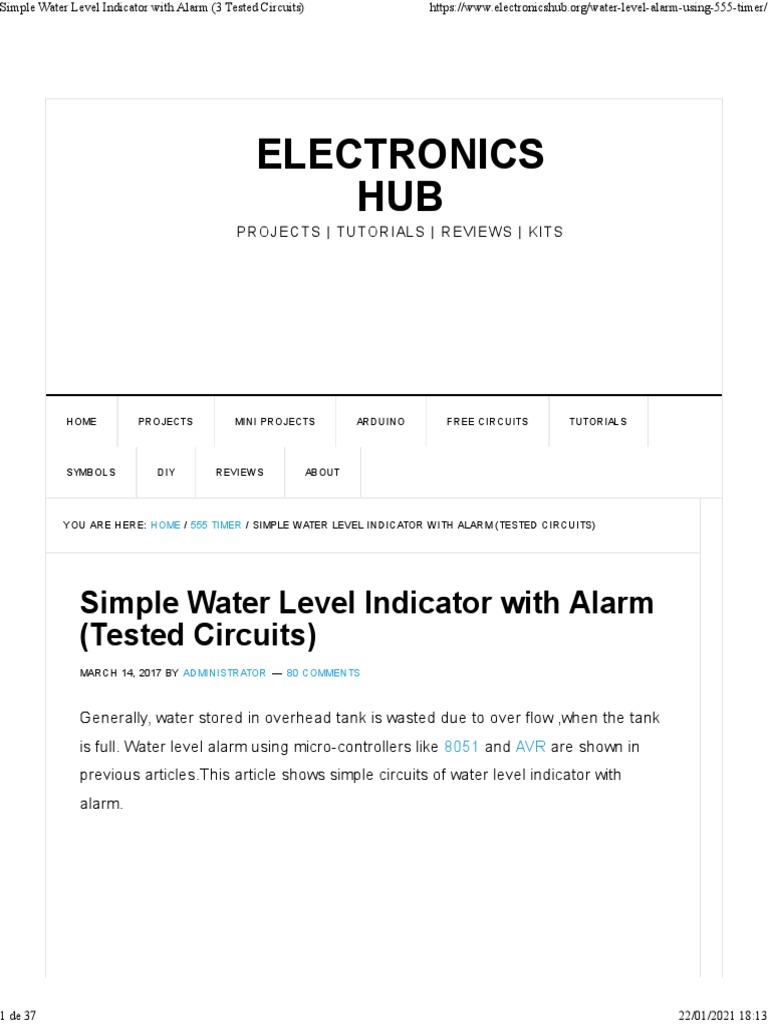 Simple Water Level Indicator With Alarm (3 Tested Circuits) | PDF ...