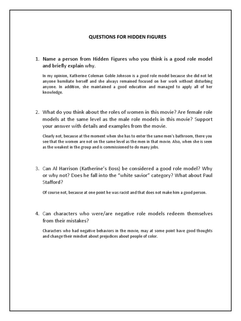Questions For Hidden Figures | PDF