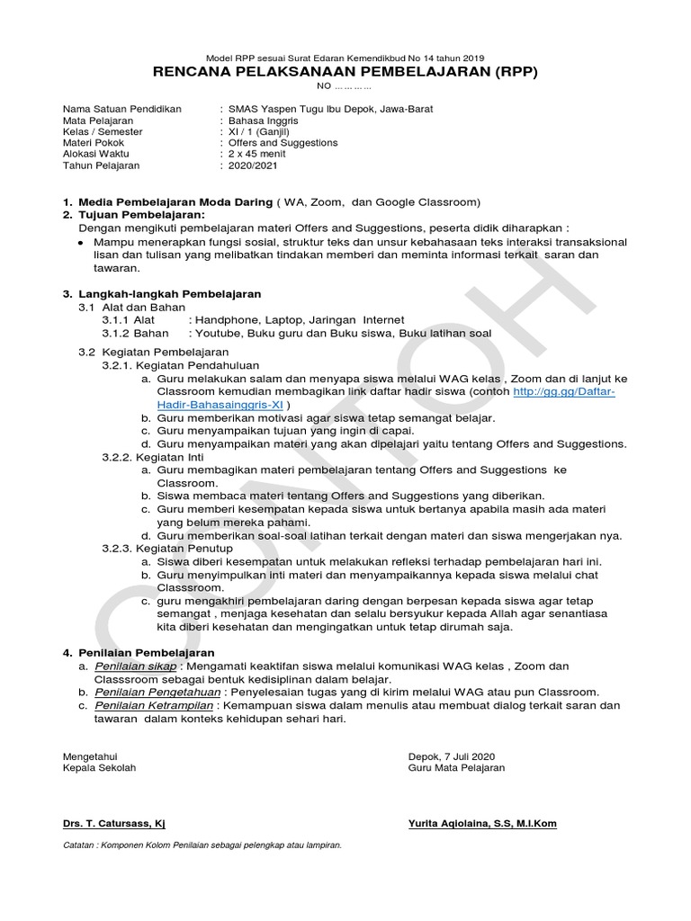 Model RPP 1 Lembar Mam Yuri | PDF