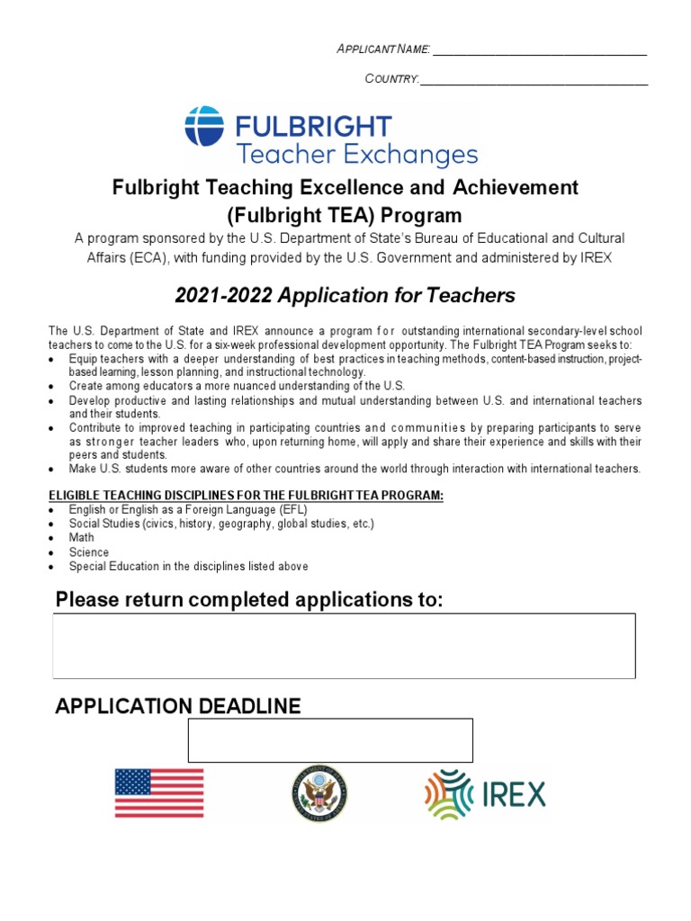 Fulbright Teaching Excellence and Achievement (Fulbright TEA) Program ...