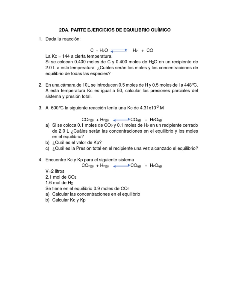 2DA Parte Ejercicios de Equilibrio Químico | PDF