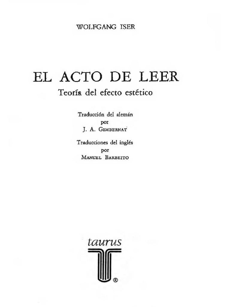 EL ACTO DE LEER, Wolfgang Iser | PDF