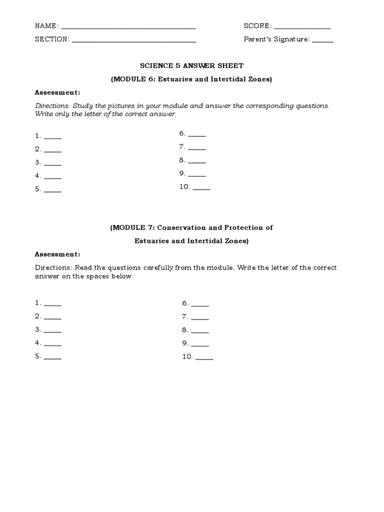 Science 5 Week 7 & 8 Answer Sheet | PDF