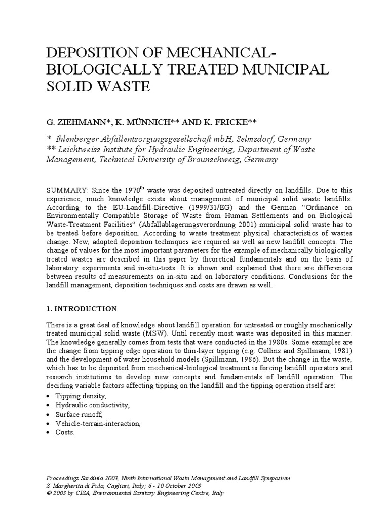 Deposition Characteristics and Landfill Management Considerations for ...