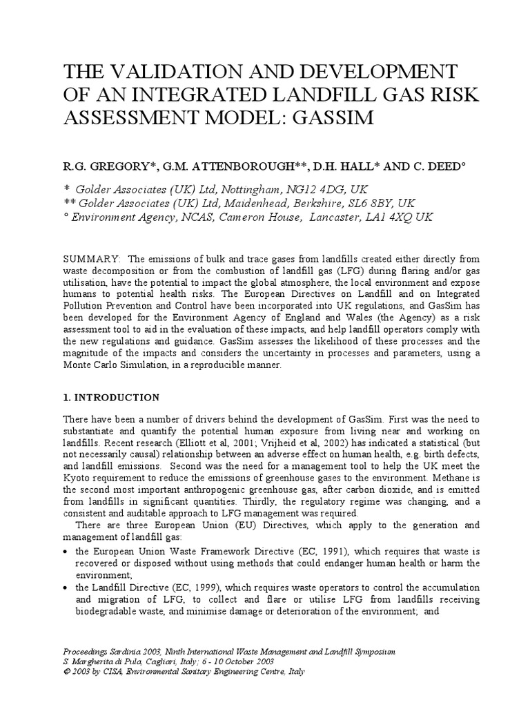 VALIDATION AND DEVELOPMENT OF AN INTEGRATED LANDFILL GAS RISK ...