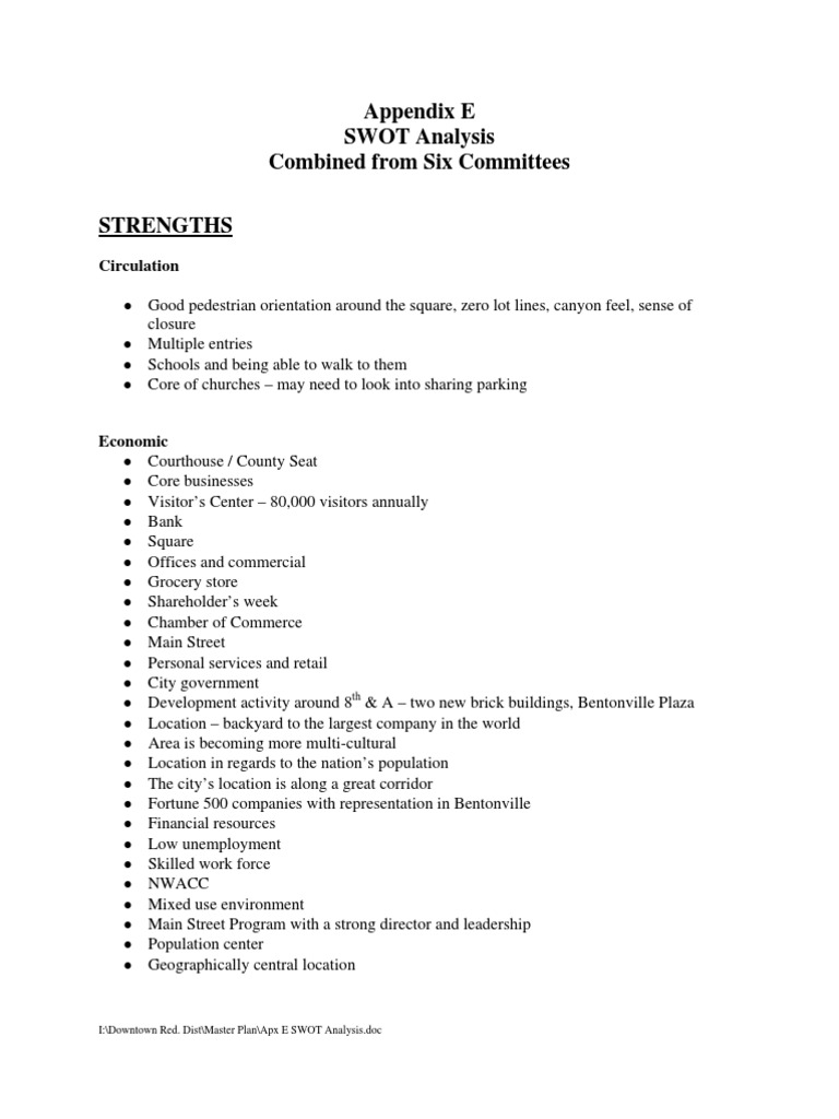Appendix E SWOT Analysis Combined From Six Committees: Circulation ...
