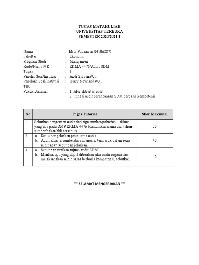 Tugas Tutorial 1 - Ekma4476-2021 | PDF