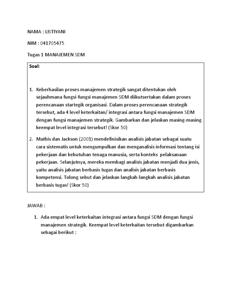 Tugas 1 Manajemen SDM - 041705475 - LISTIYANI | PDF