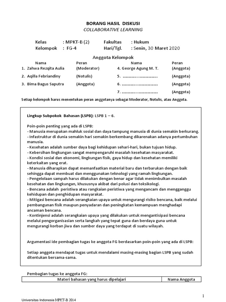 Borang Hasil Diskusi FG-4 Di CL | PDF