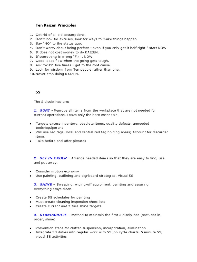 Ten Kaizen Principles | PDF | Lean Manufacturing | Inventory