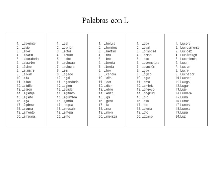 Palabras Con L | PDF