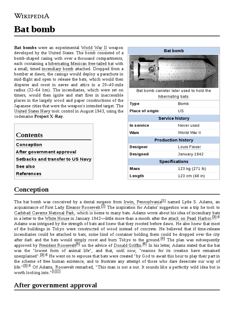 Bat Bomb: Bat Bombs Were An Experimental World War II Weapon | PDF ...