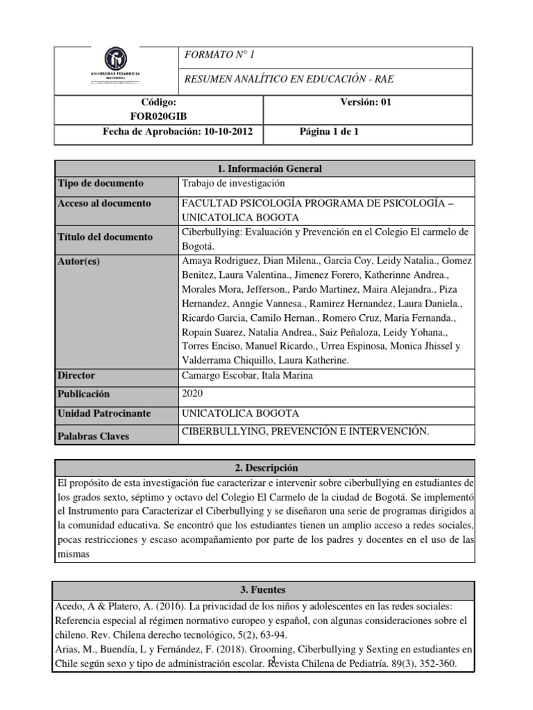 Formatos de RAE - Edwin Arenas | PDF | Acoso cibernético | La ...