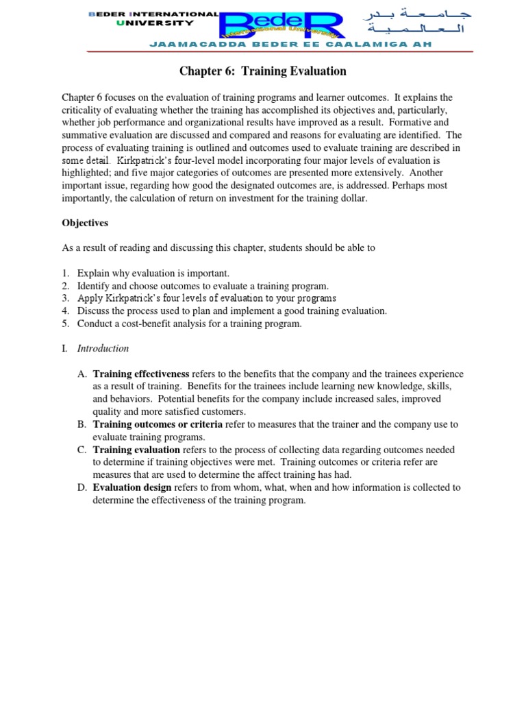 Chapter 6 Training Evaluation Pdf Evaluation Learning