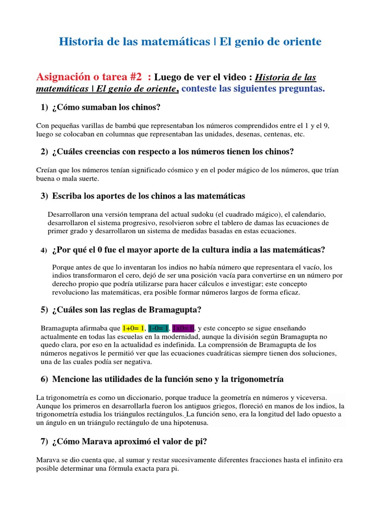 Tarea 2 Historia De Las Matematicas El Genio De Oriente 1 Pdf