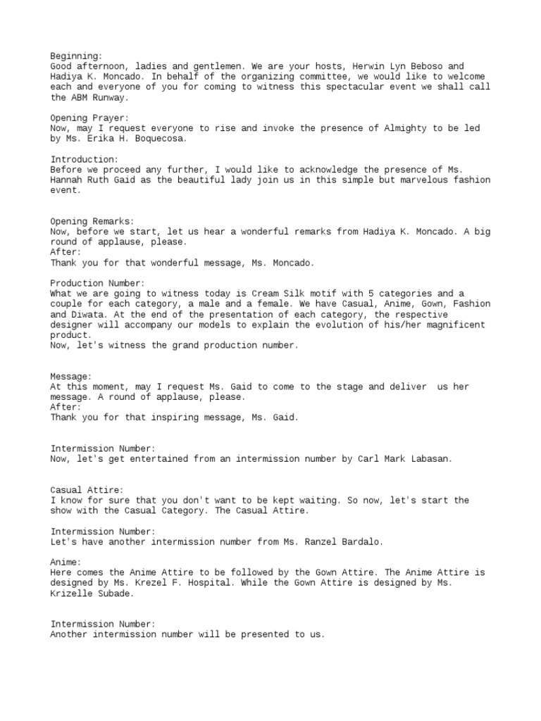 PerDev Fashion Show Script | PDF