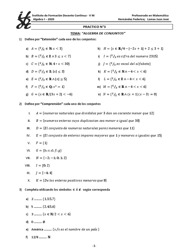 TP 3 - Algebra I - Teoria de Conjuntos - 2020 | PDF | Subconjunto | Conjunto (Matemáticas)