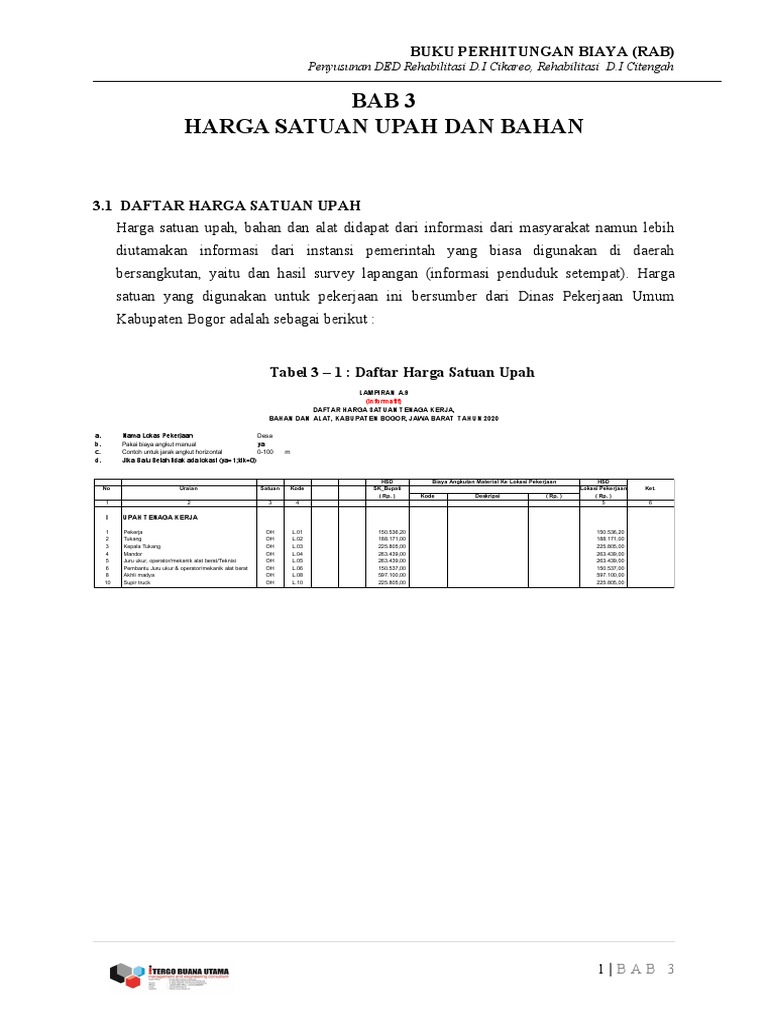 BAB-3 Harga Satuan Upah Dan Bahan | PDF