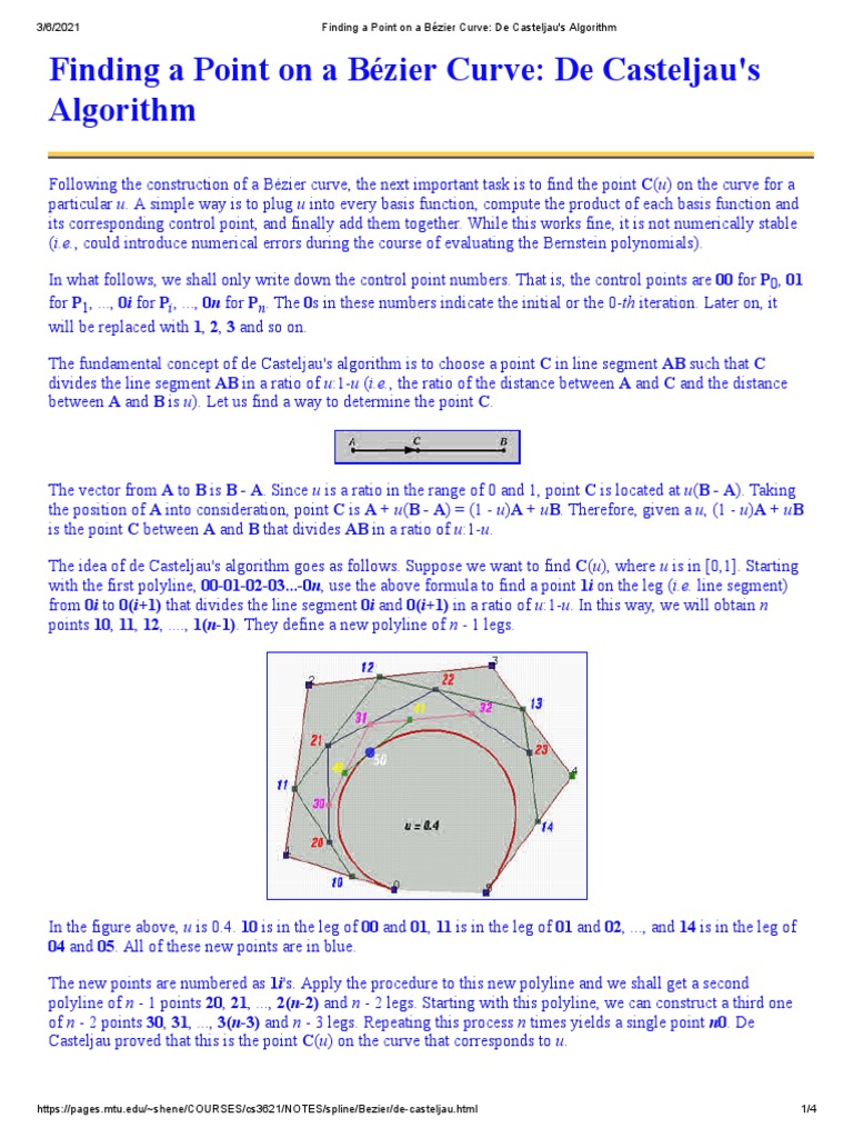 Finding A Point On A Bézier Curve - de Casteljau's Algorithm | PDF | Geometry | Algorithms