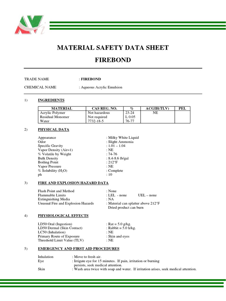 Material Safety Data Sheet Firebond: Ingredients Material Cas Reg. No ...