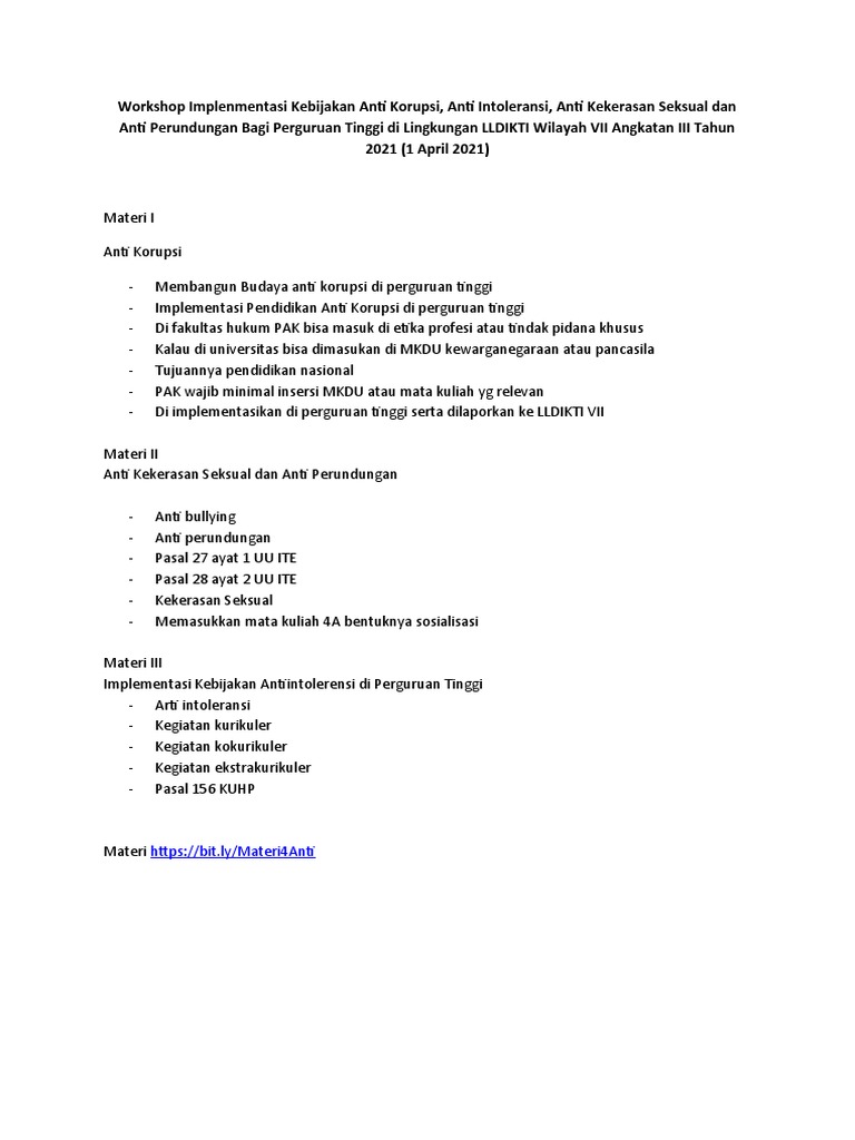 Workshop Implenmentasi Kebijakan Anti Korupsi | PDF