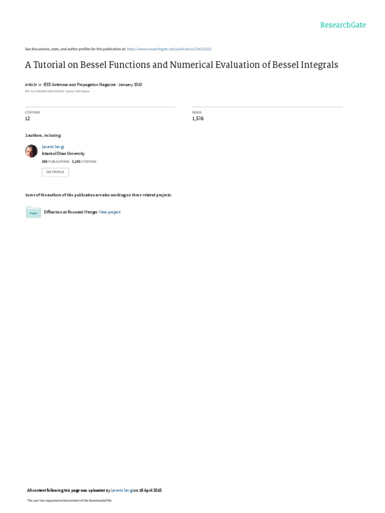 A Tutorial On Bessel Functions and Numerical Evaluation of Bessel Integrals | PDF | Mathematical ...