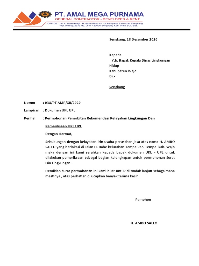 Surat Permohonan Izin Amdal | PDF