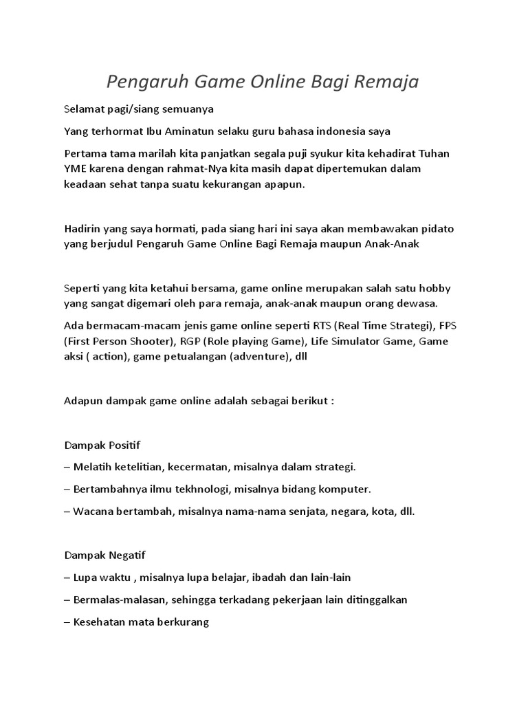 Pengaruh Game Online Bagi Remaja | PDF