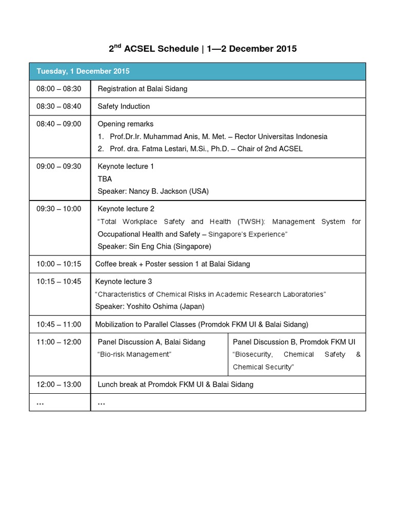 2nd ACSEL Schedule | PDF | Working Conditions | Workplace