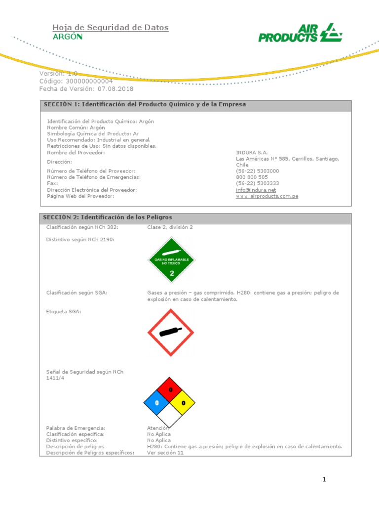MSDS Argon-2 | PDF | Oxígeno | Gases
