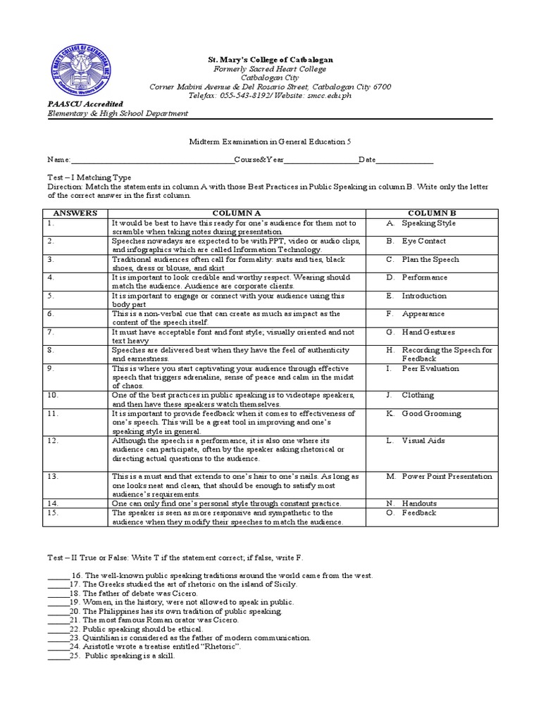 MIdterm Exam in Gen Ed 5 2021 | PDF | Public Speaking | Rhetoric