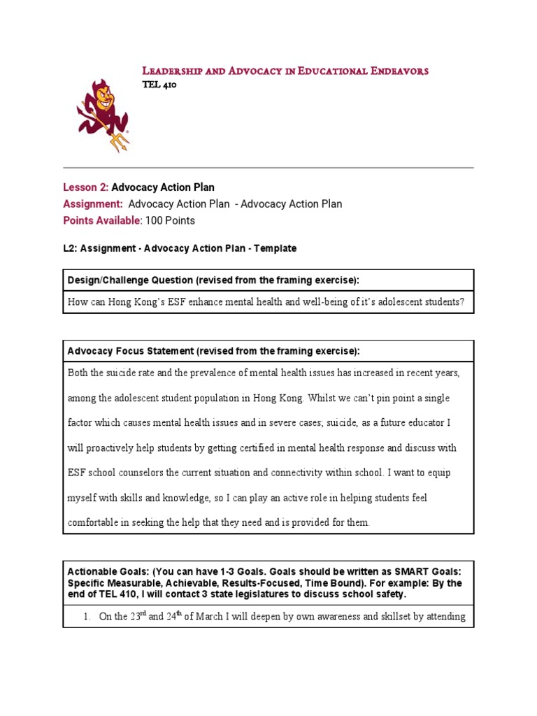 l2 - Assignment Advocacy Action Plan | PDF | Interview | Mental Health