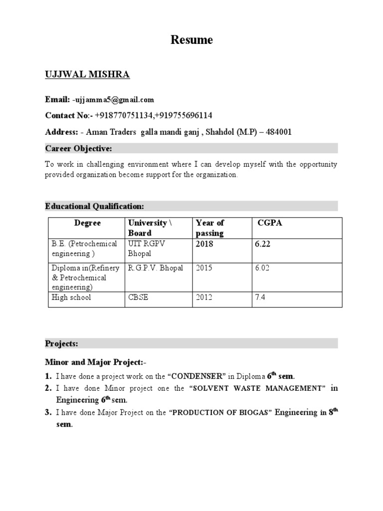 UJJWAL Resume New | PDF