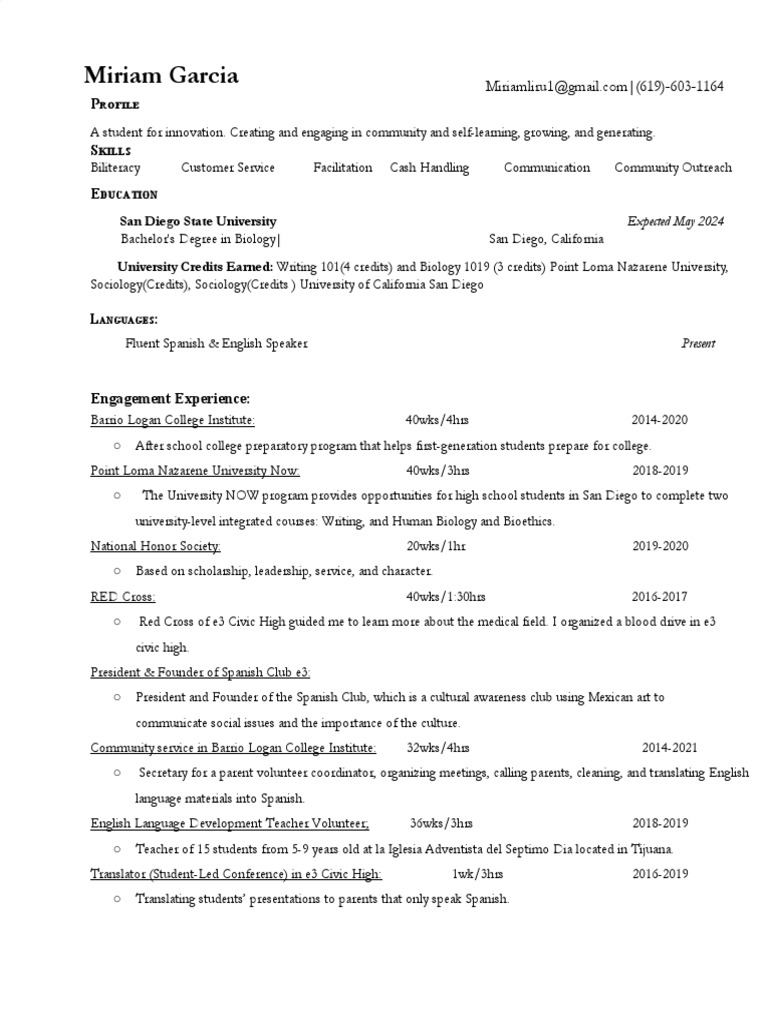 Miriam Garcia Resume 2 1 | PDF | Human Nature | Further Education