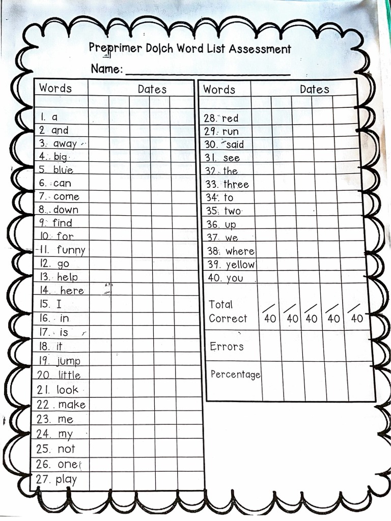 Preprimer Sight Word Assessment | PDF