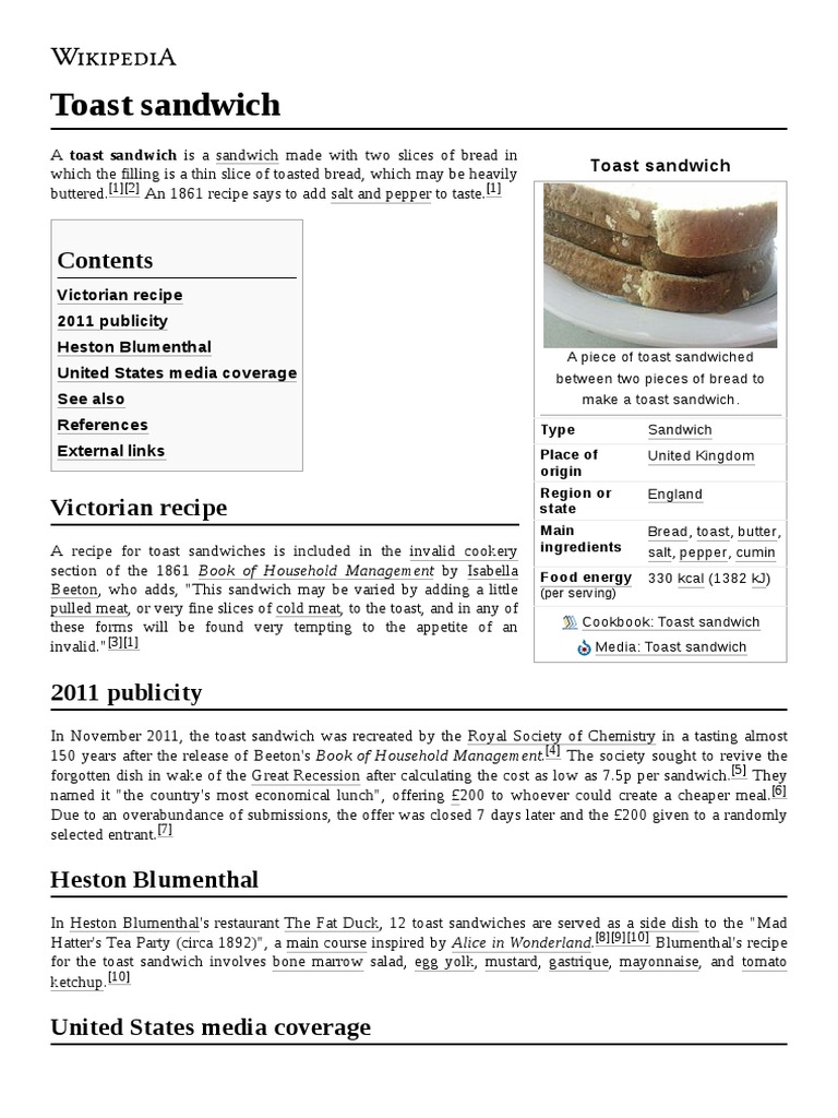 Toast Sandwich | PDF | Prepared Foods | Foods